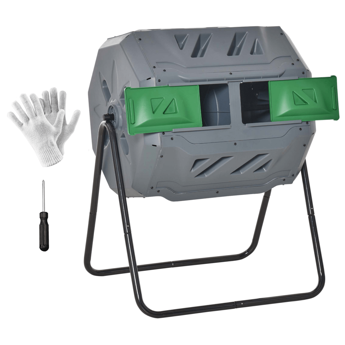 Dual-Chamber 360° Tumbling Compost Bin, 160L Rotating Composter ...